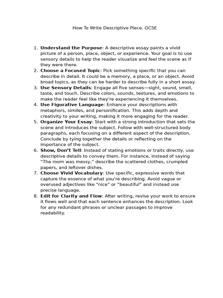 Descriptive Writing | PDF