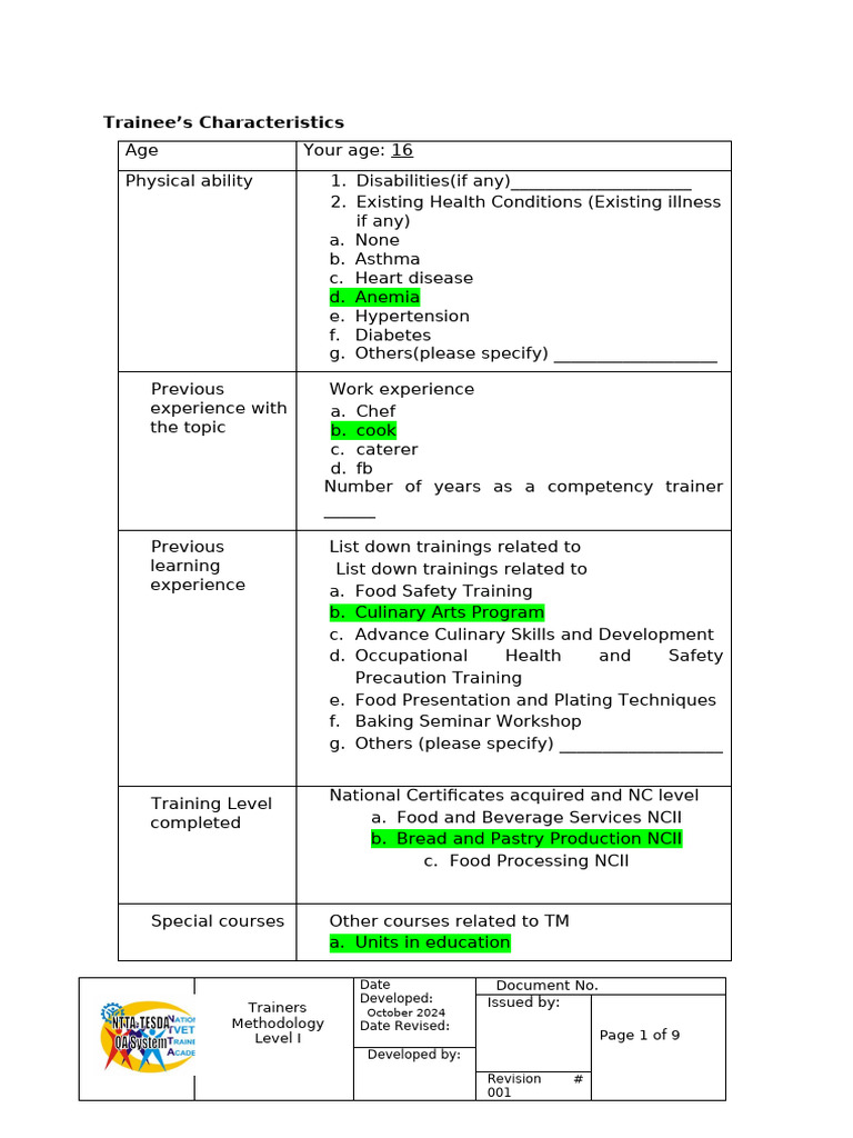 Trainees Characteristics | PDF | Learning | Cognitive Science