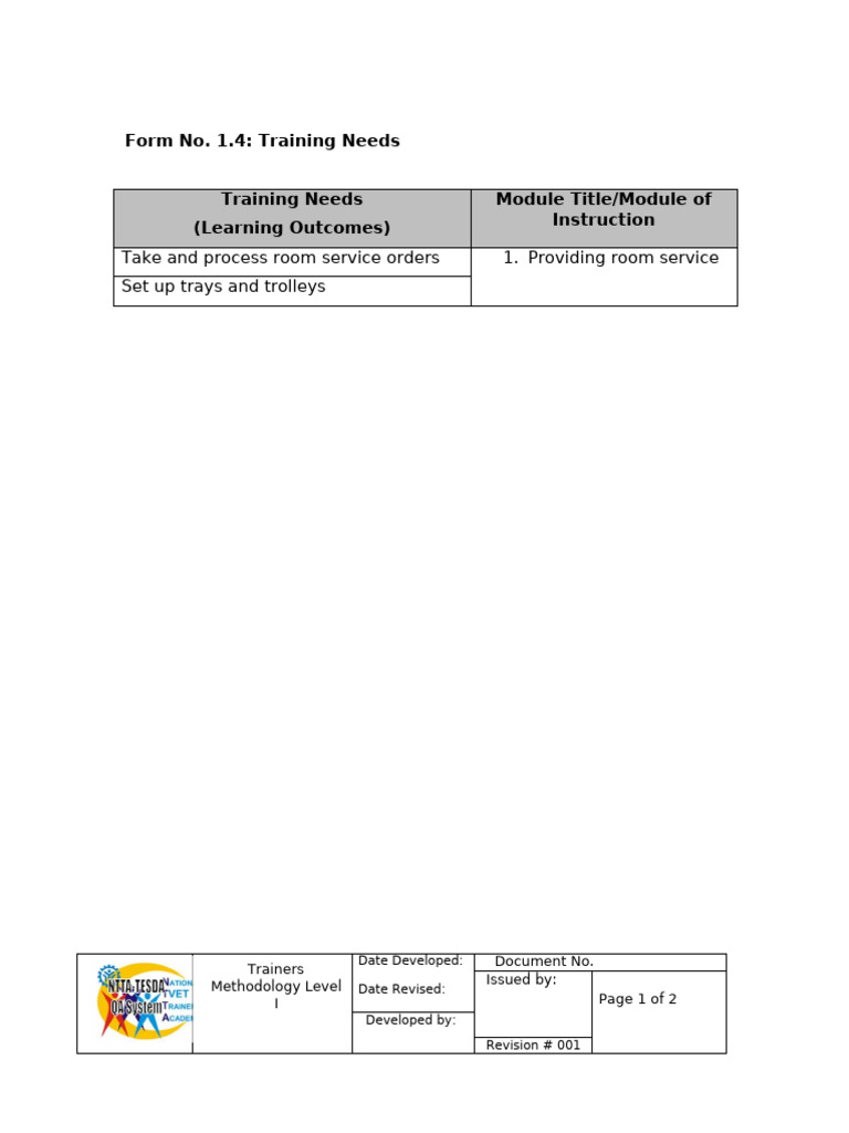 Training Needs | PDF
