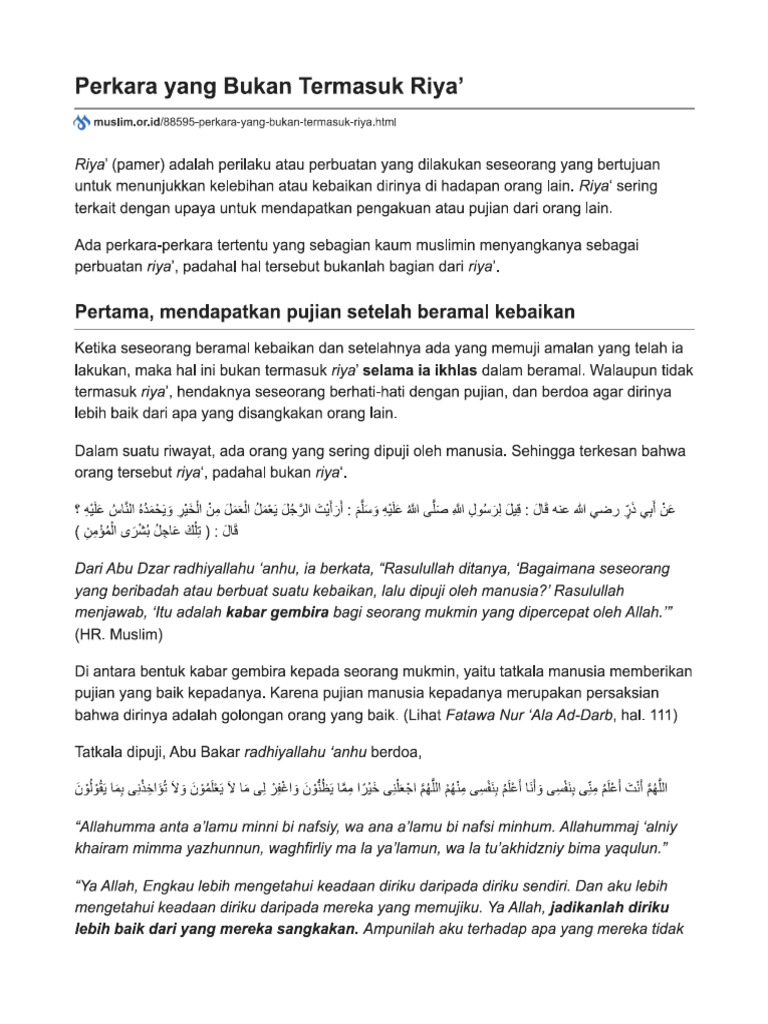 Perkara Yang Bukan Termasuk Riya | PDF