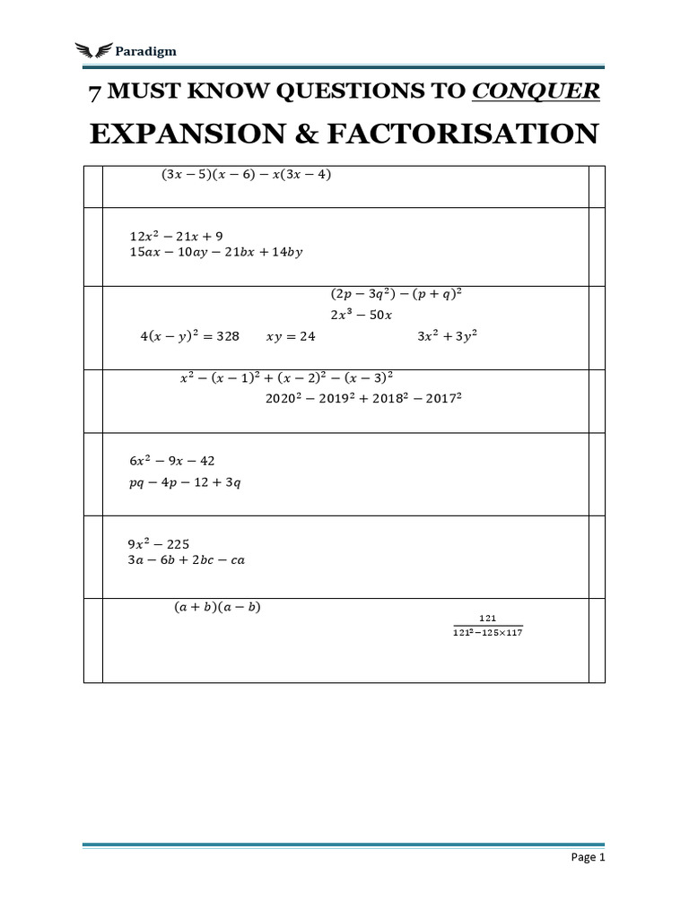 Sec 2 Paradigm Math Expansion and Factorisation | PDF