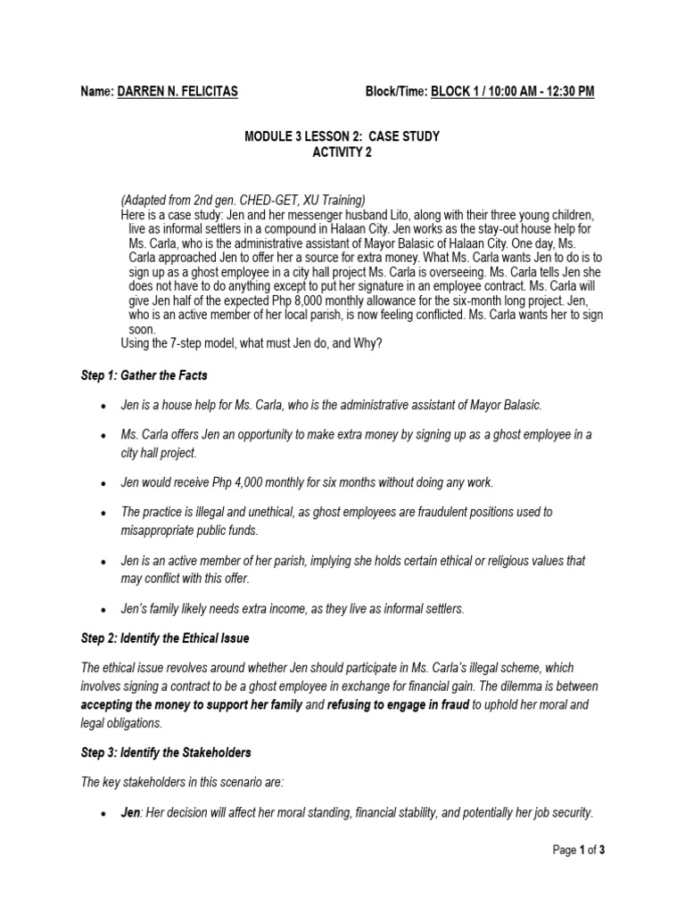 Module 3 Lesson 2 Actvity- FELICITAS | PDF | Integrity | Fraud