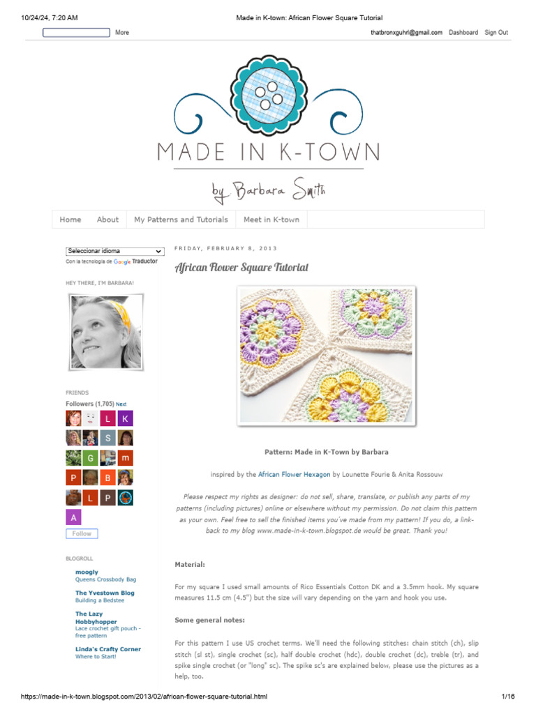 Made in K-Town - African Flower Square Tutorial | PDF | Crochet | Crafts