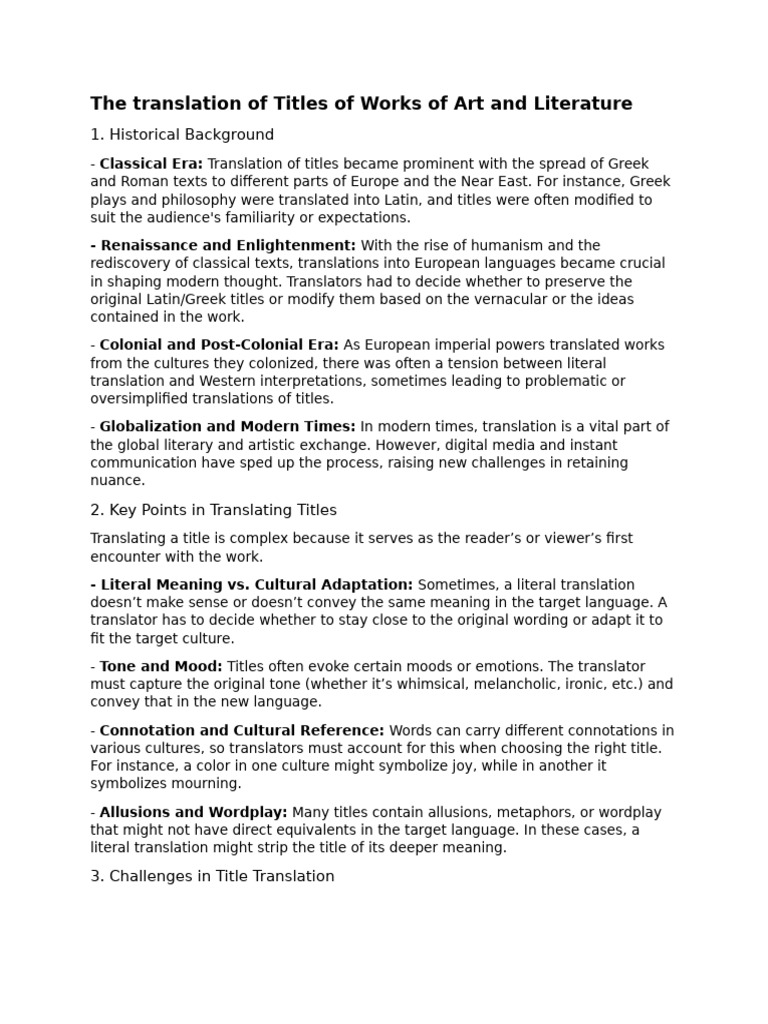 The Translation of Titles of Works of Art and Literature | PDF ...