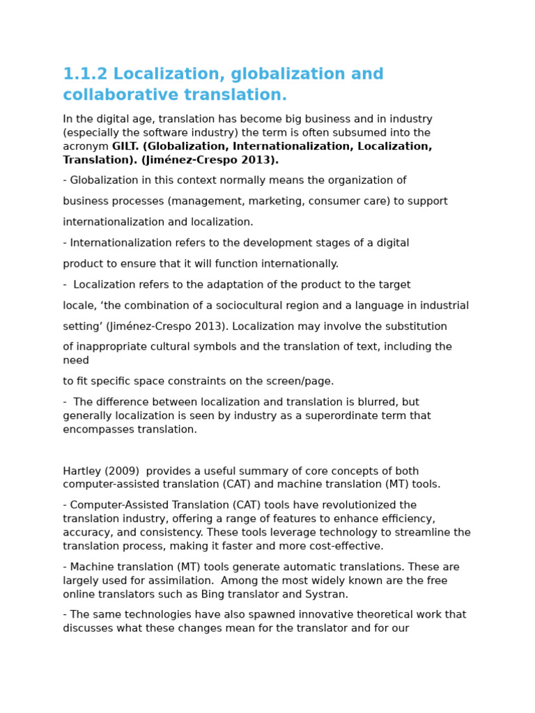 1.1.2 Localization, Globalization and Collaborative Translation | PDF