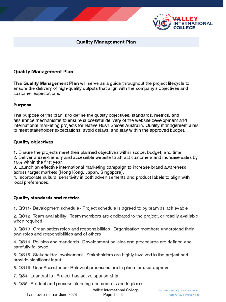 Project 2 Quality Management Plan | PDF | Project Management | Quality Management