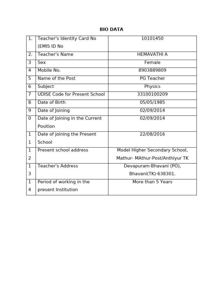 Bio Data | PDF
