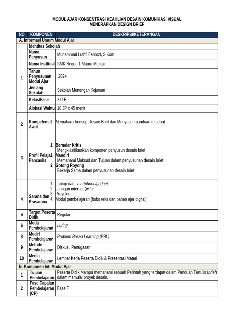 Modul Ajar DKV - Desain Brief | PDF | Karier & Perkembangan | Seni