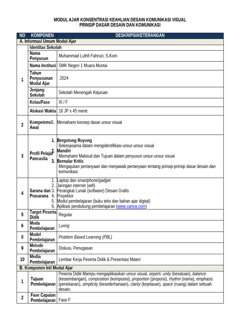 Modul Ajar DKV - Prinsip Dasar | PDF | Seni