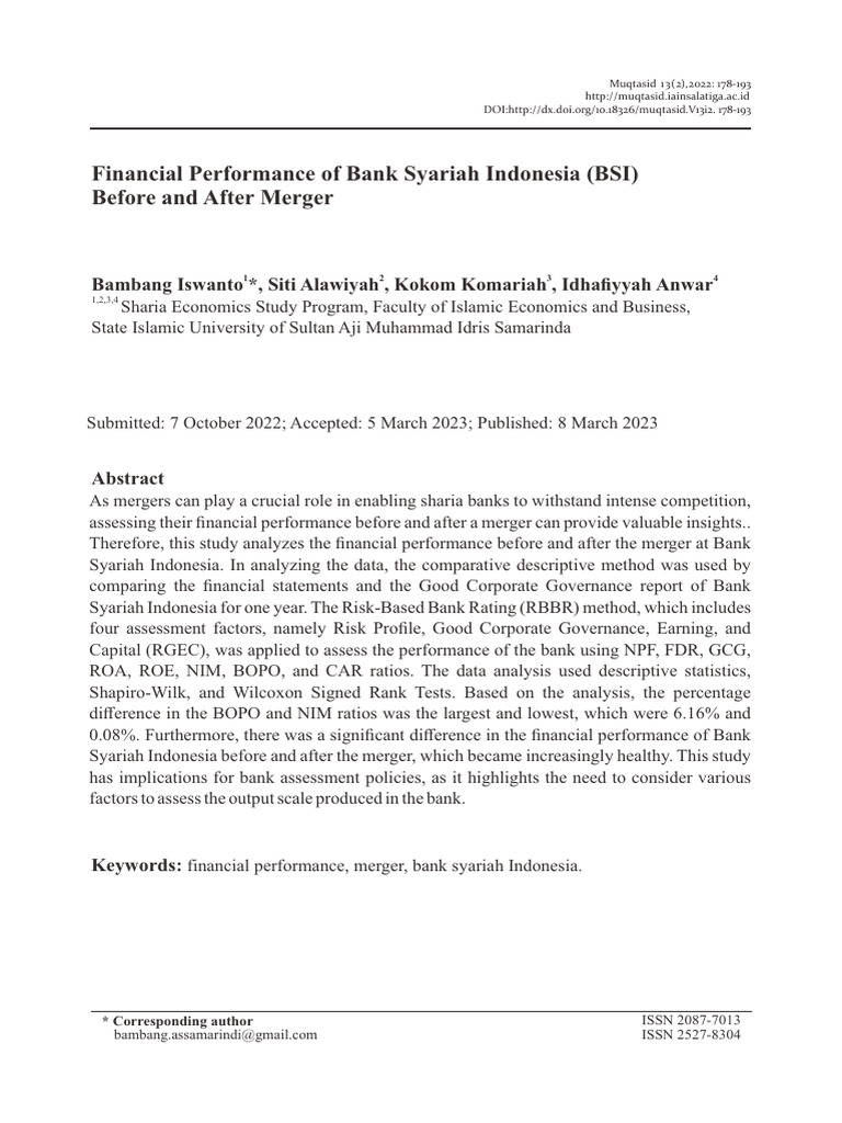 Financial Performance of BSI Post-Merger | PDF | Banks | Mergers And ...