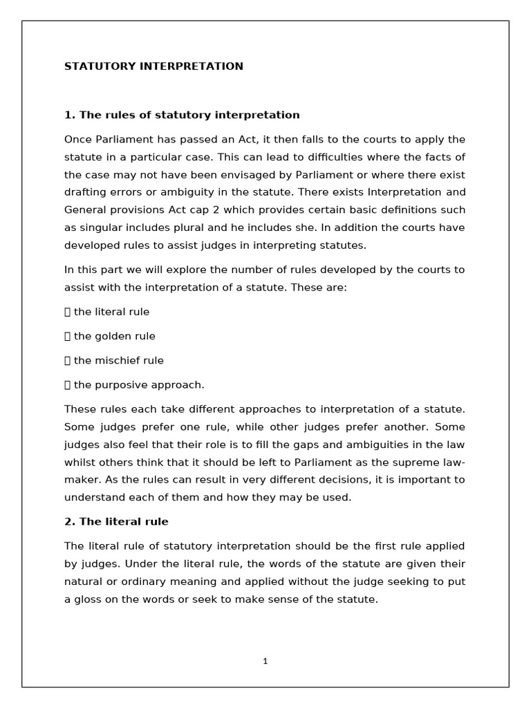 Statutory Interpretation | PDF | Statutory Interpretation | Plain Meaning Rule