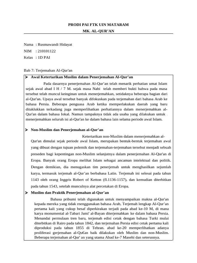 Tugas 7 Wandi - Terjemahan Al-Quran | PDF