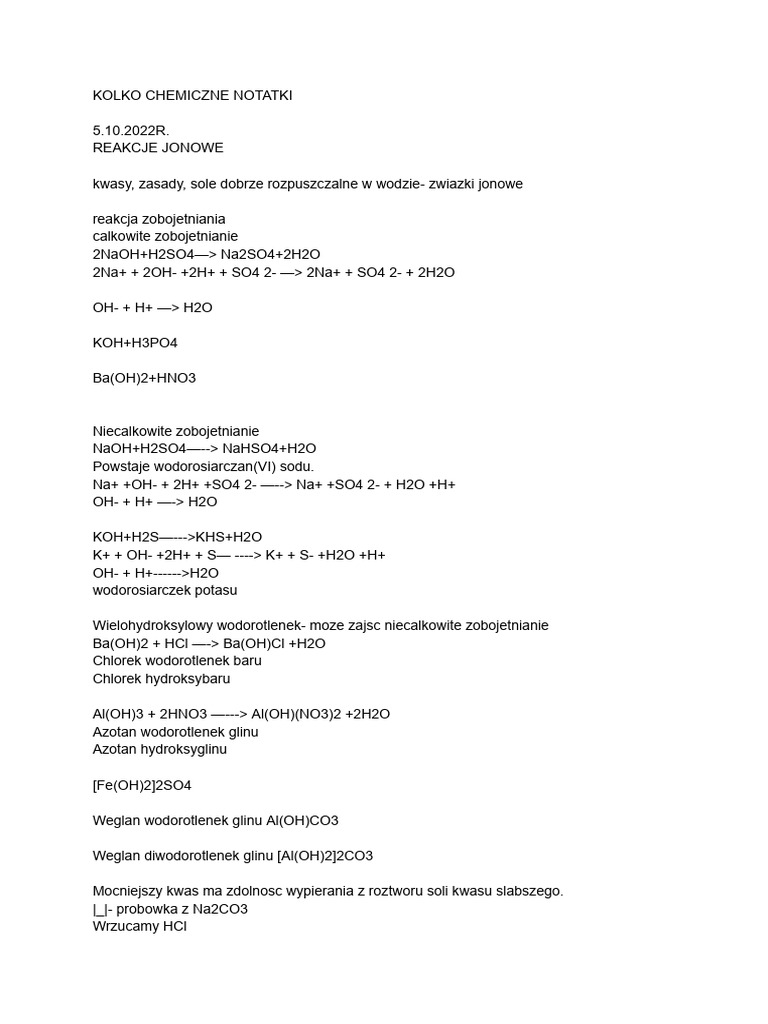 Kolko Chemiczne Notatki | PDF