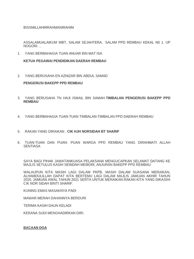 Majlis Perpisahan PPD Rembau 2021 | PDF