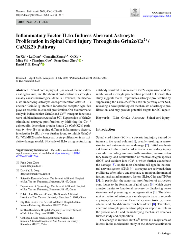 Inflammatory Factor IL1α Induces Aberrant Astrocyte Proliferation in ...