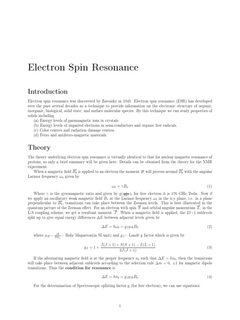 SSP3_ESR manual | PDF | Electron Paramagnetic Resonance | Resonance