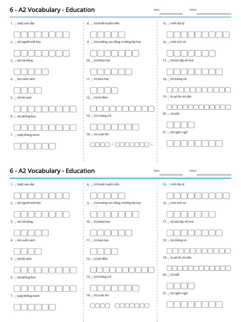 6 A2 Vocabulary Education Anagram Fixed | PDF