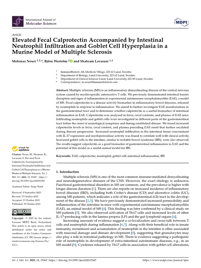 Elevated Fecal Calprotectin Accompanied by Intestinal Neutrophil ...