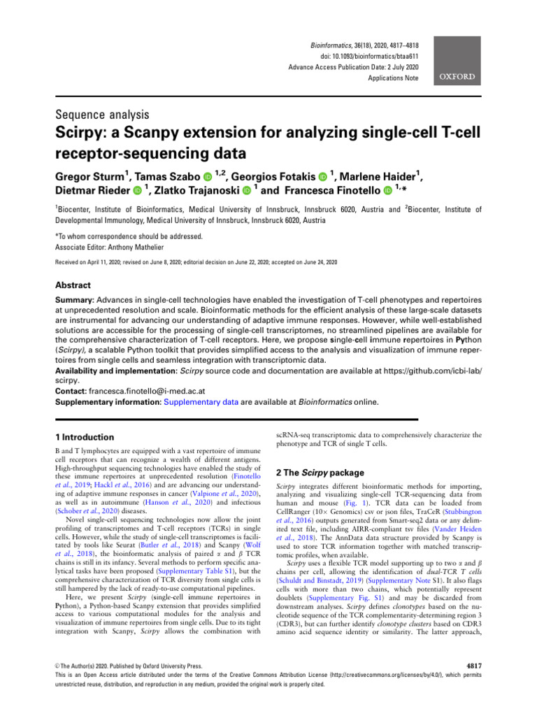 Scirpy A Scanpy Extension For Analyzing Single-Cell T-Cell | PDF | T ...