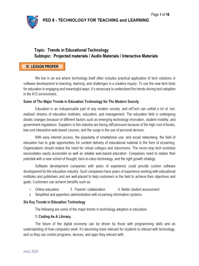 PED 8 Module 5. Lesson Proper | PDF | Educational Technology | Learning