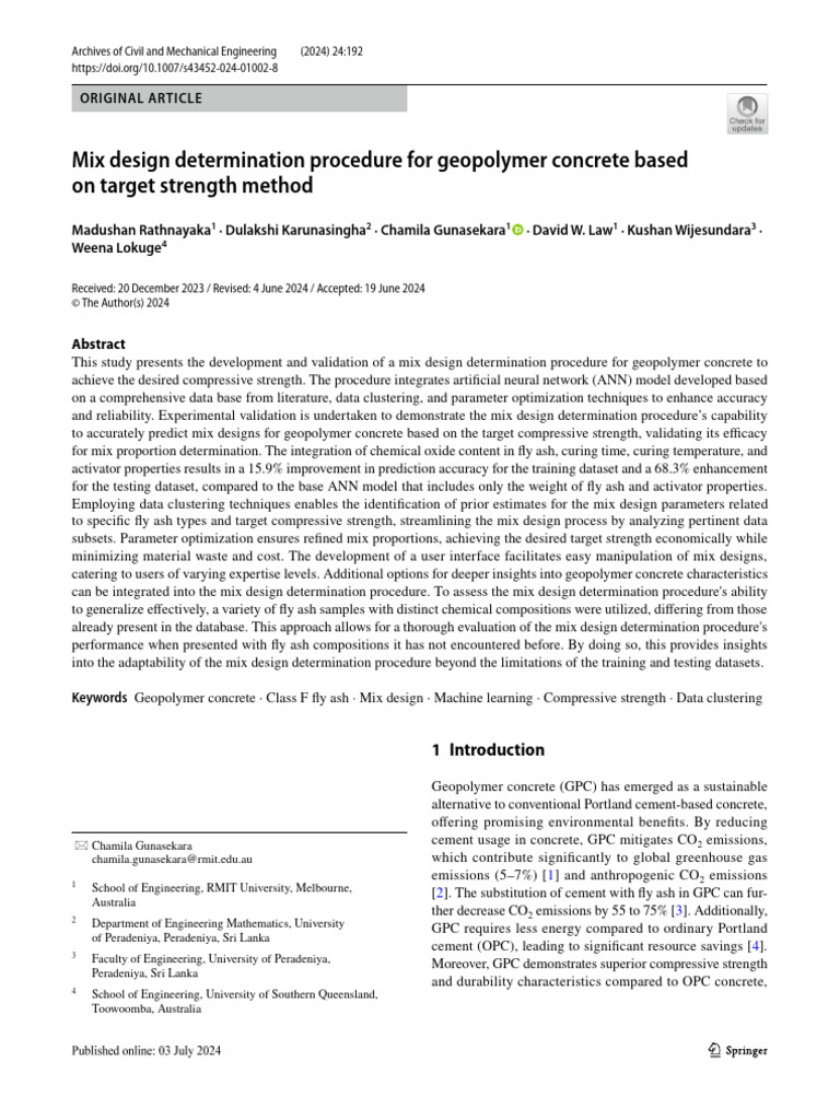 Geopolymer Concrete Mix Design Guide | PDF | Machine Learning ...