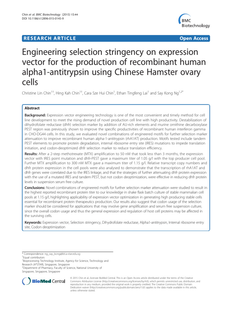 Engineering Selection Stringency On Expression Vector For The ...
