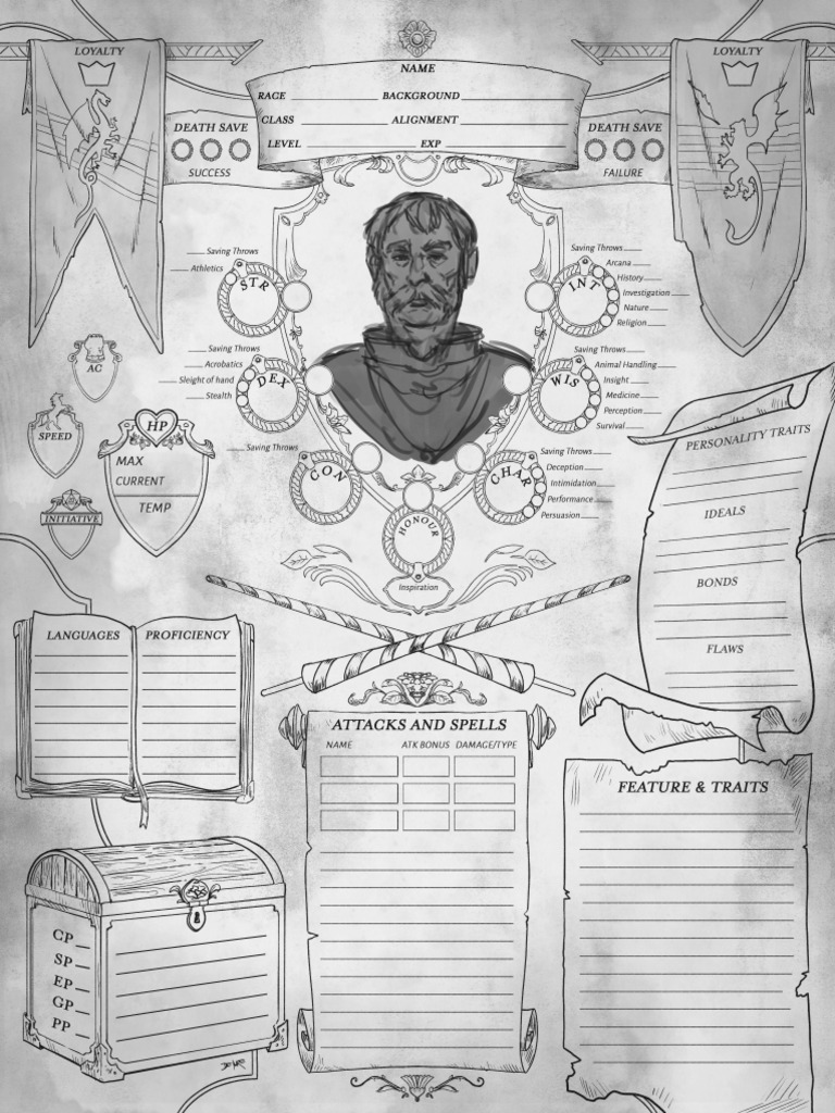 Alternate Character Sheet Black and White | PDF