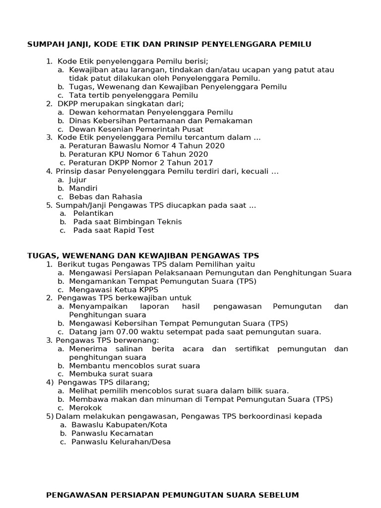 Kode Etik dan Tugas Pengawas TPS | PDF | Ilmu Sosial