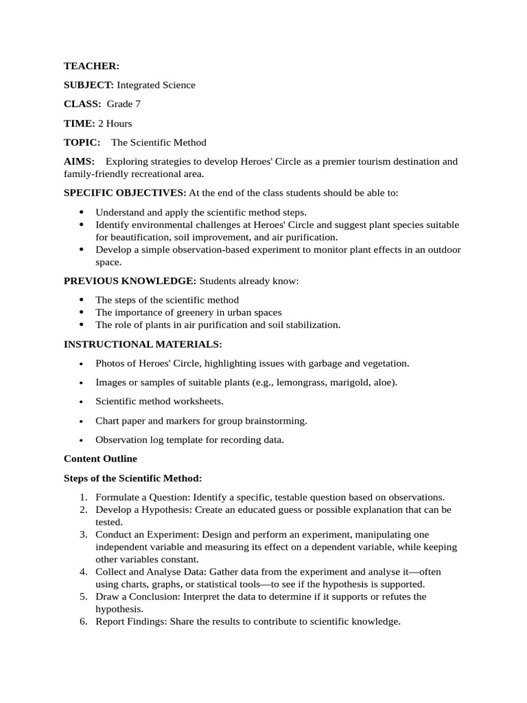 SCIENTIFIC METHOD BASED LESSON PLAN | PDF | Scientific Method | Experiment