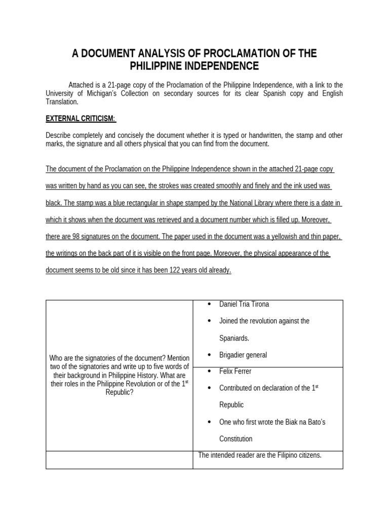 Philippine Independence Proclamation Analysis | PDF | Politics | Social ...
