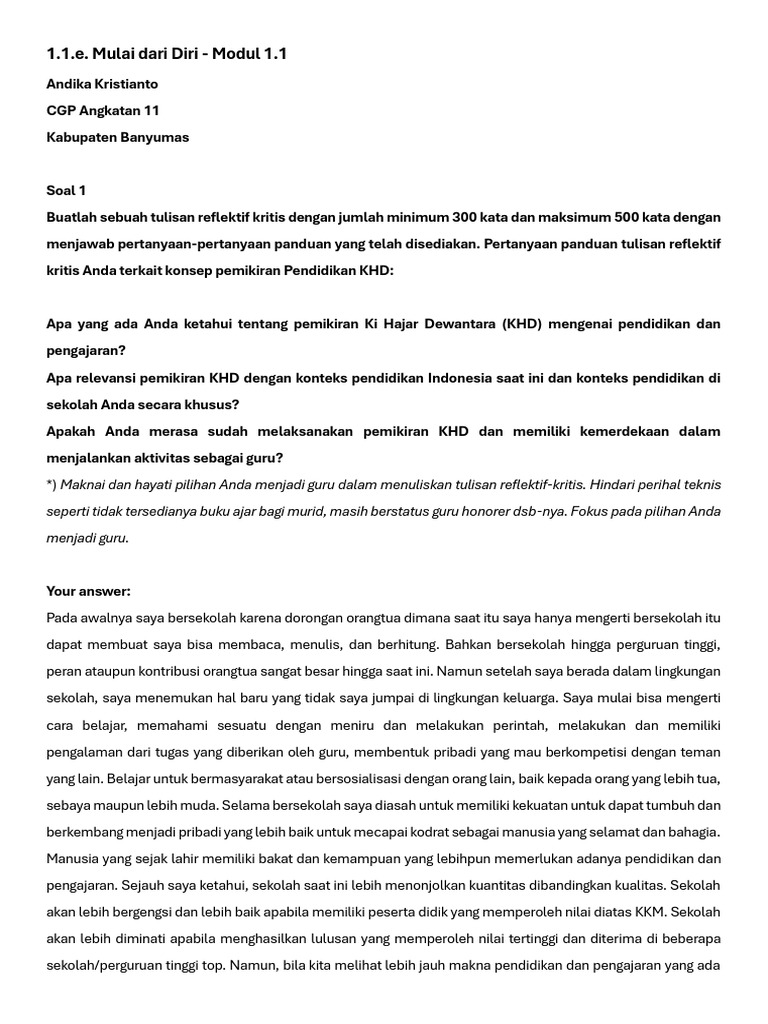 1.1.e. Mulai Dari Diri - Modul 1.1 CGP A11 | PDF
