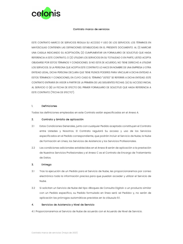 Contrato Marco de Servicios Celonis | PDF | Computación en la nube | Daños y perjuicios