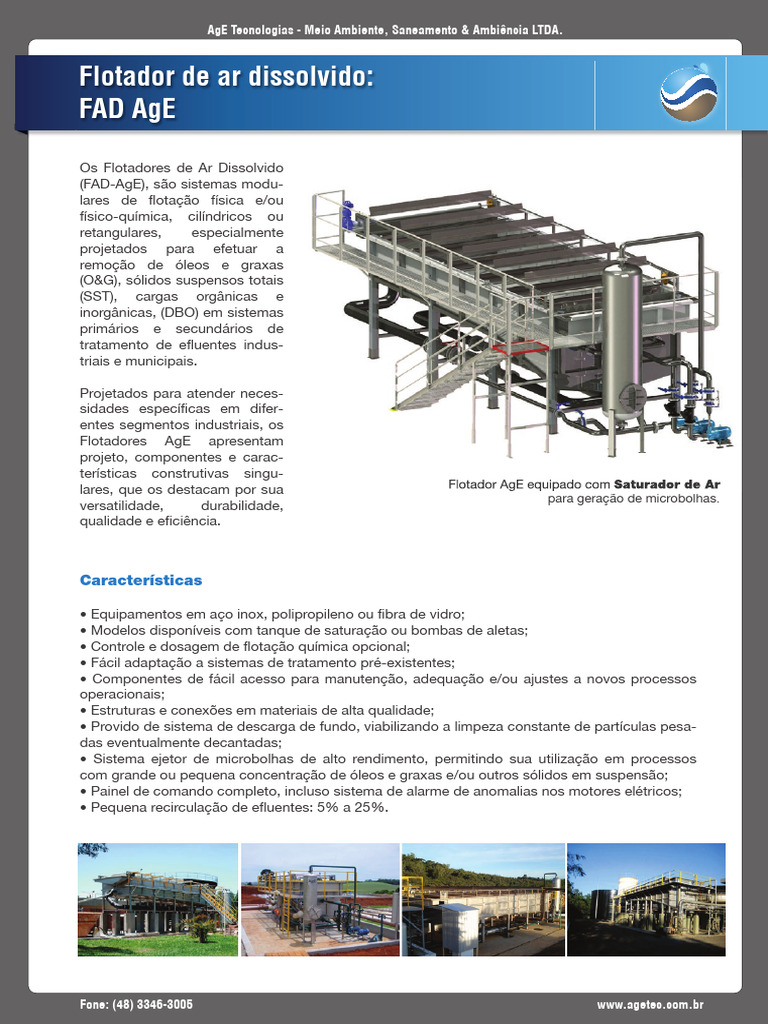 Flotadores de Ar Dissolvido AgE para Efluentes | PDF | Ciências Físicas