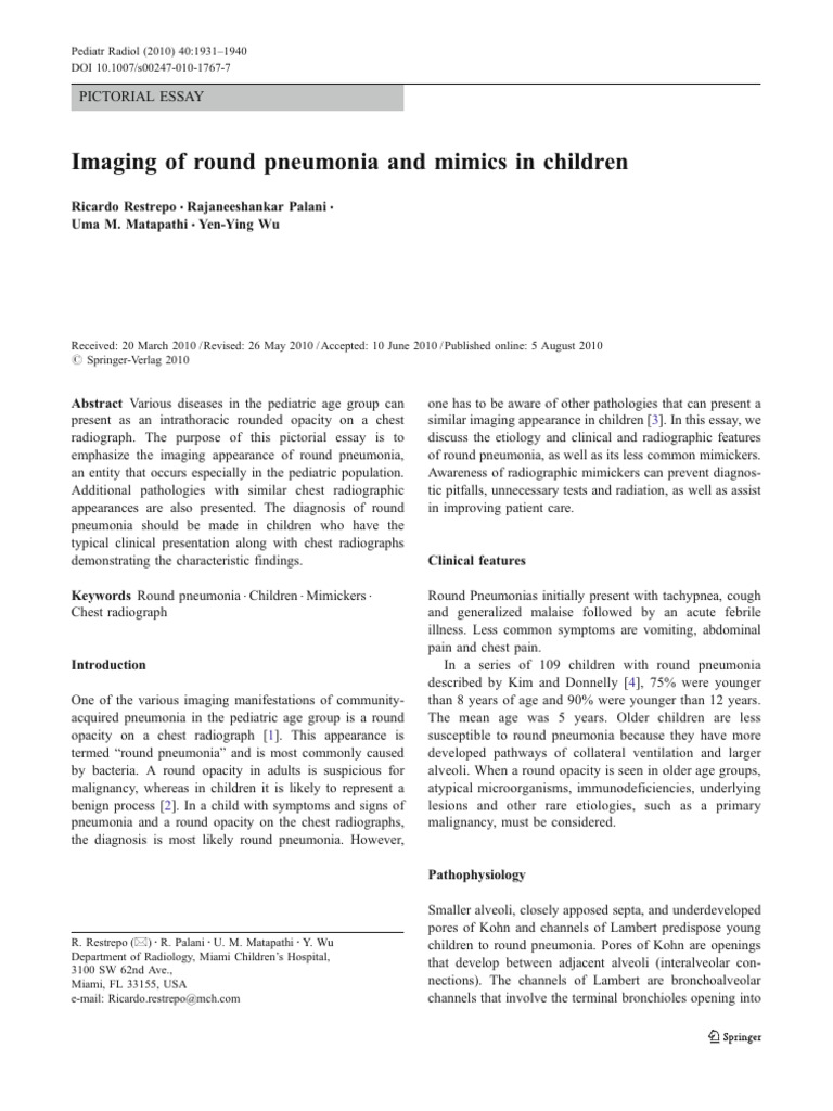 Imaging of Round Pneumonia and Mimics in Children | PDF | Pneumonia | Lung