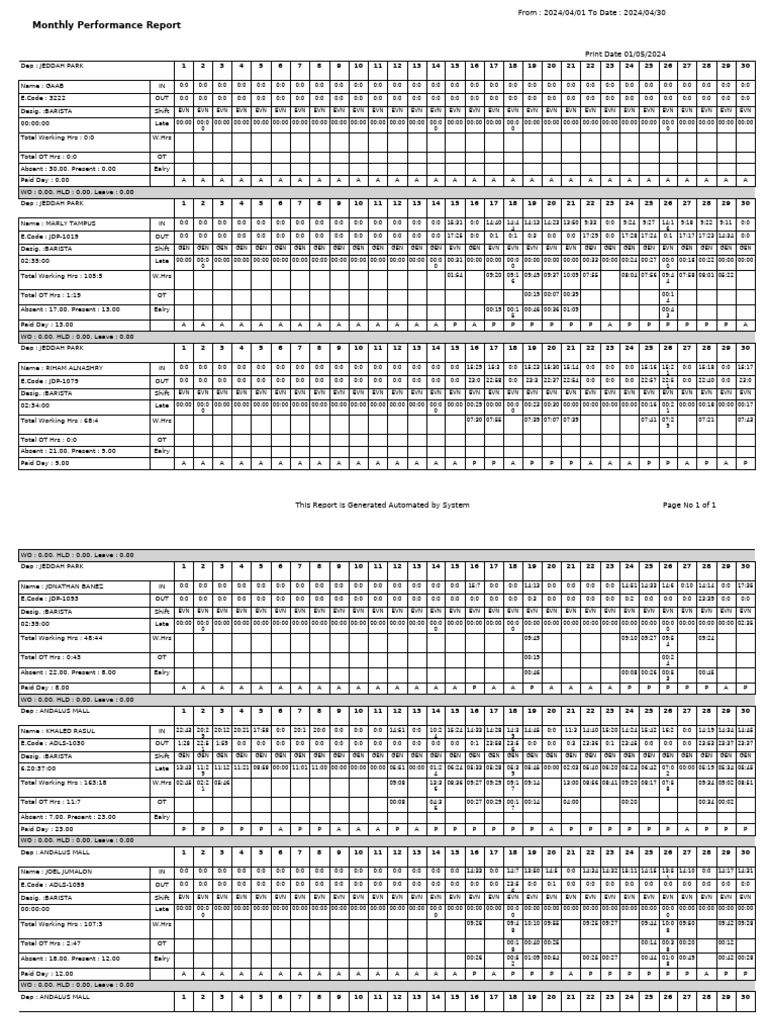 Monthly Performance Report | PDF