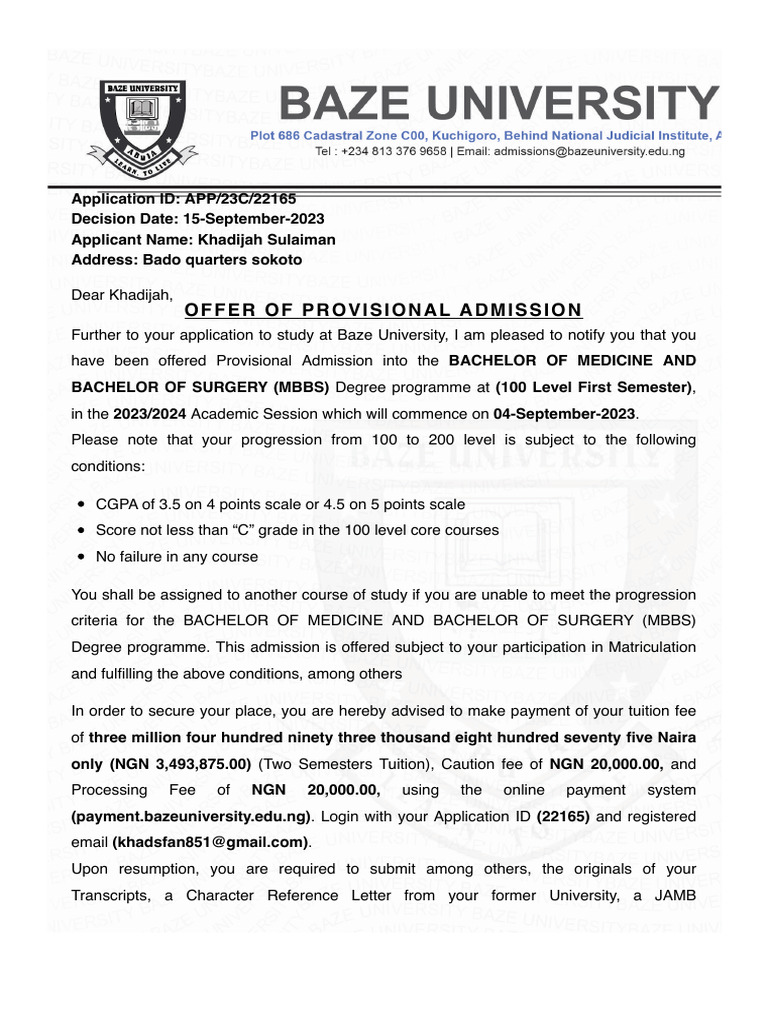 Admission Portal - Baze University Abuja 5 | PDF