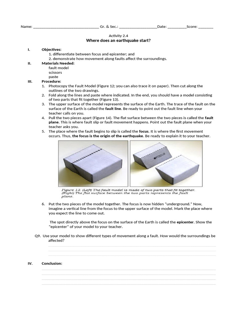 Activity 2.4 Where Does an Earthquake Start | PDF | Fault (Geology ...