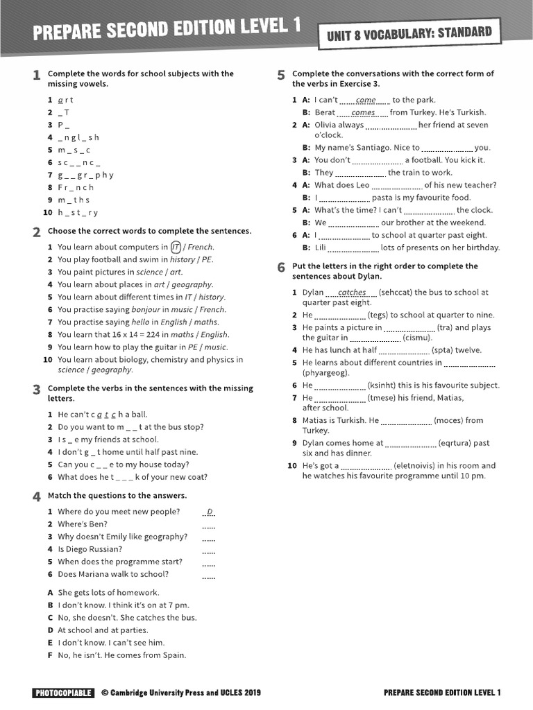 Unit 8 Vocabulary Worksheet | PDF