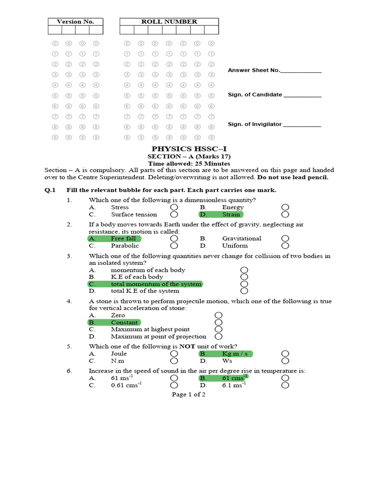 PDF of Past Papers Class 11 Physics Fbise | PDF | Heat Capacity ...