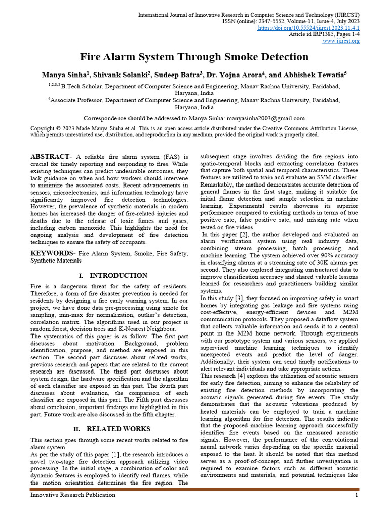Fire Alarm System Through Smoke Detectio | PDF | Machine Learning ...
