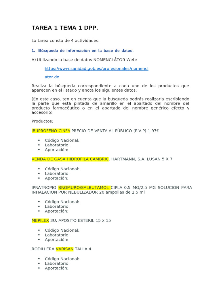 Tarea 1 Tema 1 DPP | PDF | Farmacología | Medicina