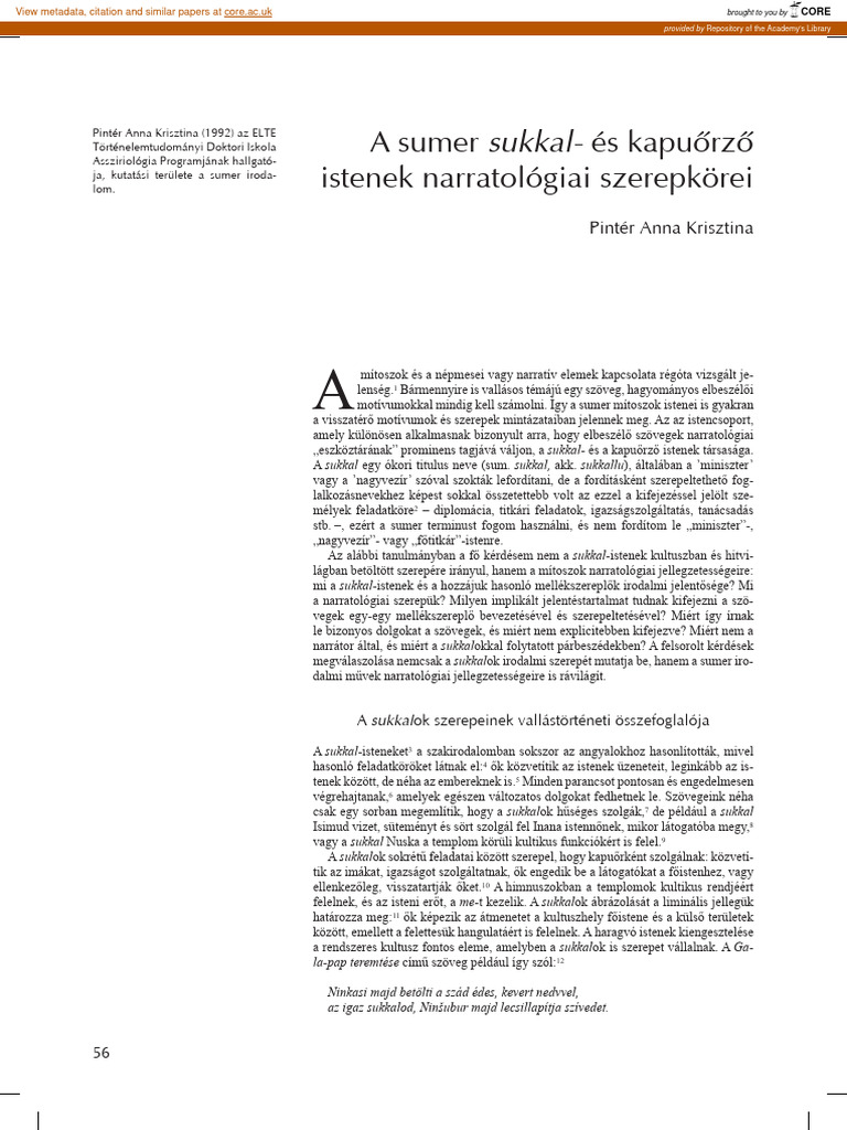 A Sumer Sukkal Es Kapuorzo Istenek Narra | PDF