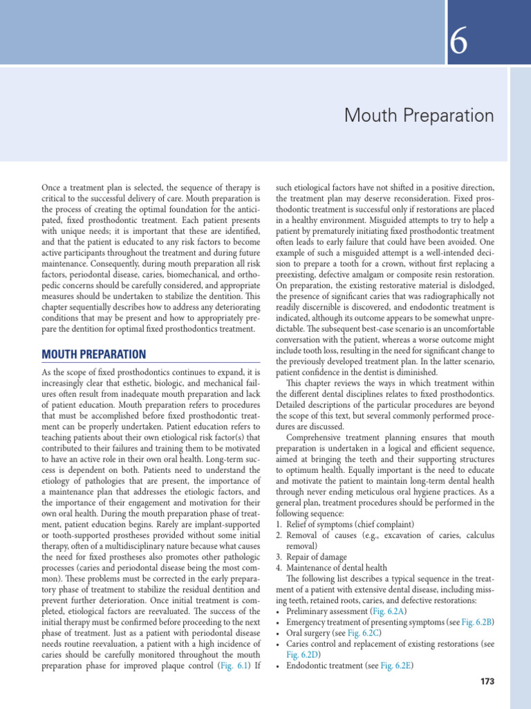 6 Mouth Preparation | PDF | Periodontology | Dental Implant