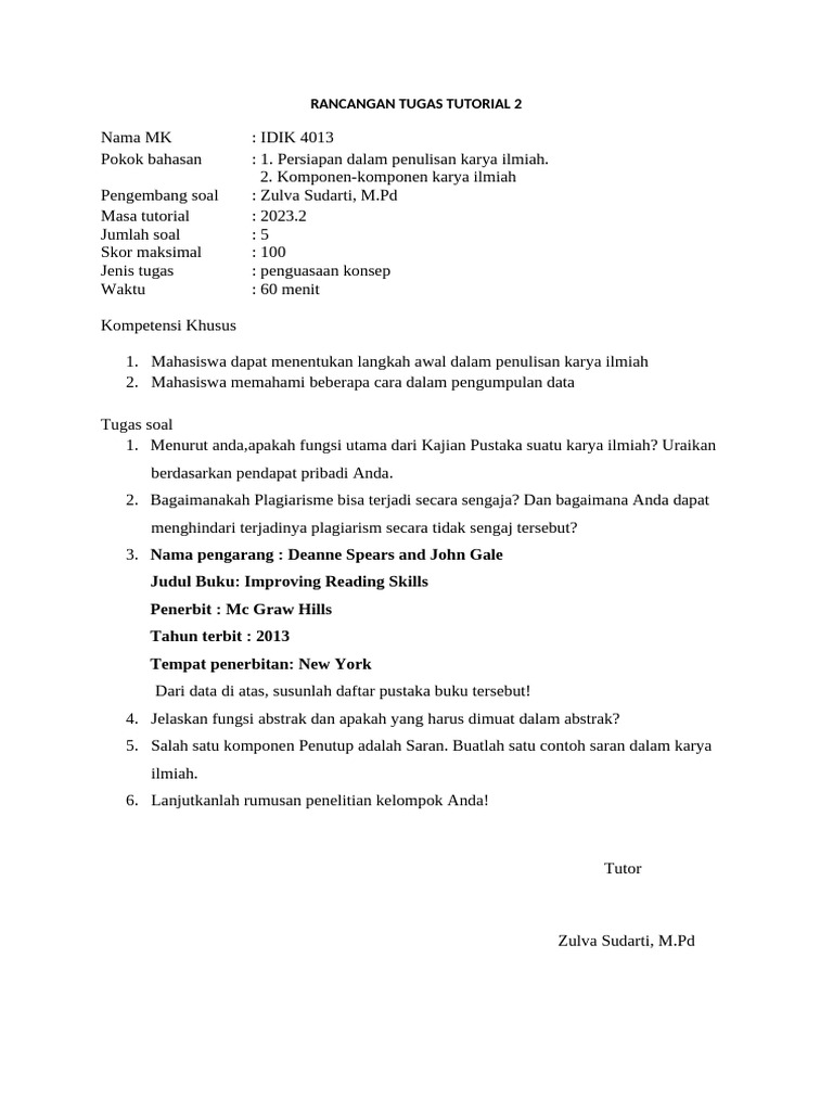 Rancangan Tugas Tutorial 2 Karil | PDF