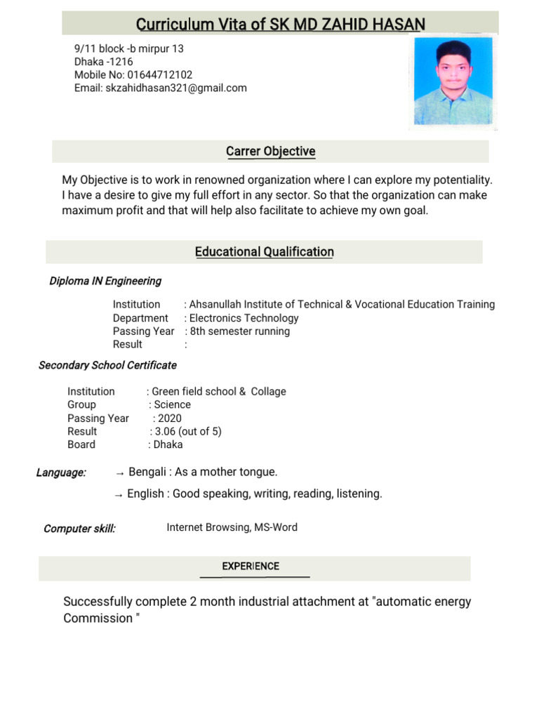 My CV (Zahid) 01 (Final) | PDF