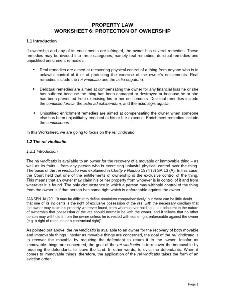 Worksheet 6 Protection of Ownership | PDF | Estoppel | Private Law