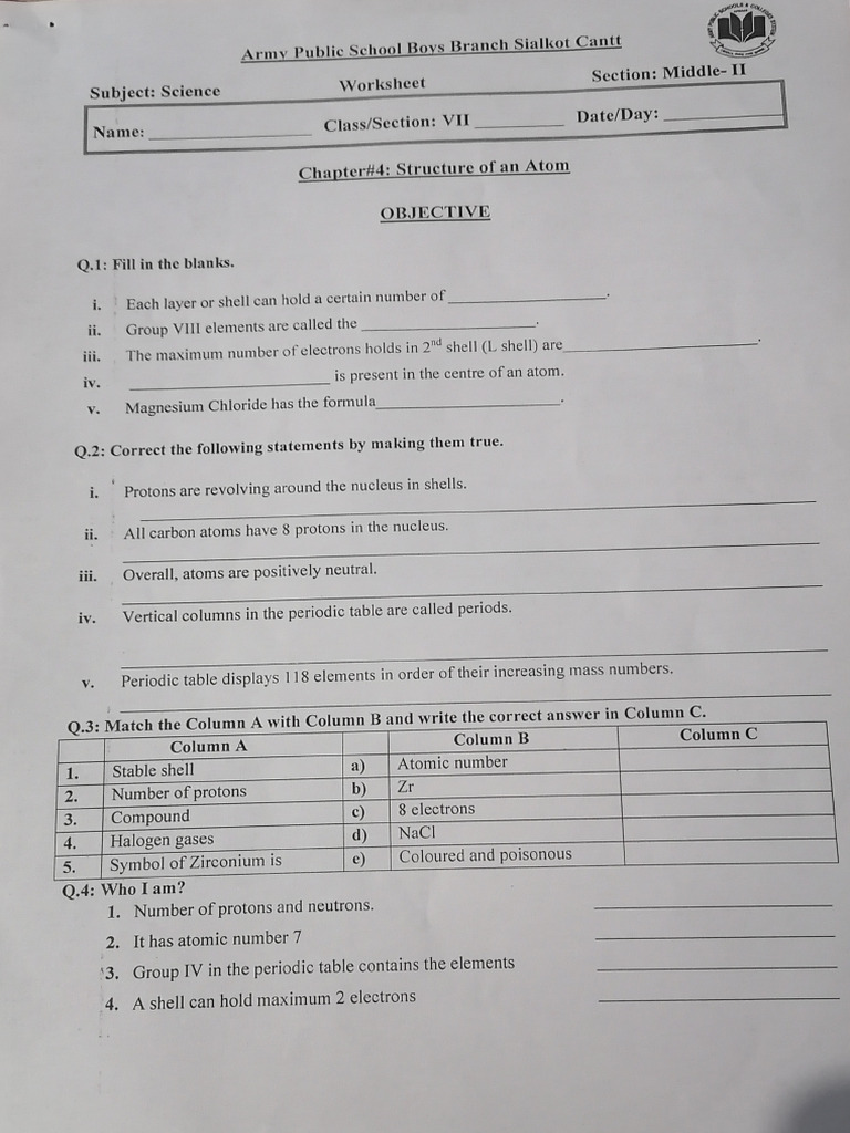 Structure of An Atom Class-VII PDF | PDF