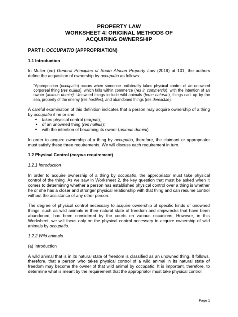Worksheet 4 Original Acquisition of Ownership | PDF | Common Law ...