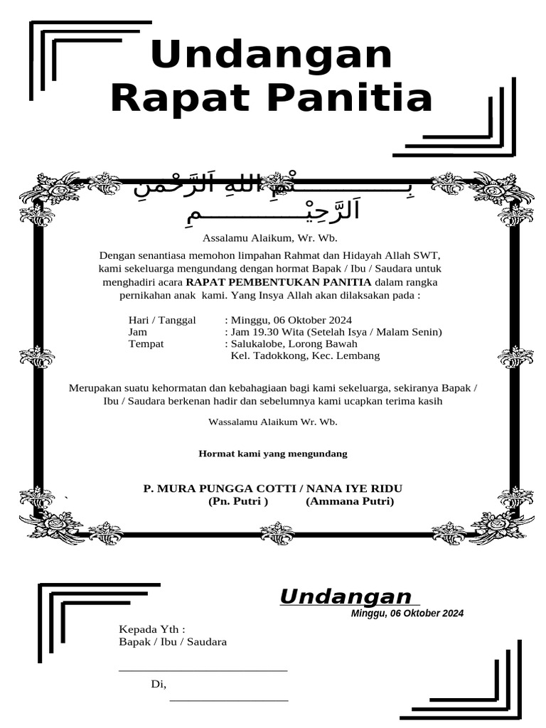 Undangan Rapat Panitia Pernikahan | PDF