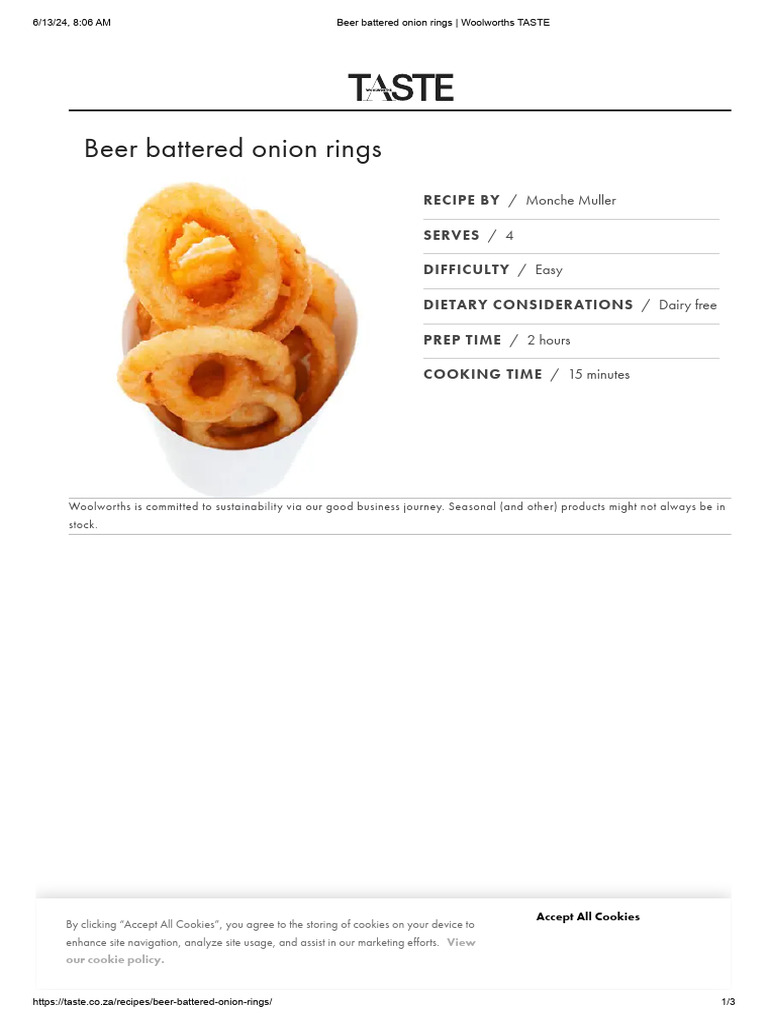 Beer Battered Onion Rings Recipe | PDF | Batter (Cooking) | Beer